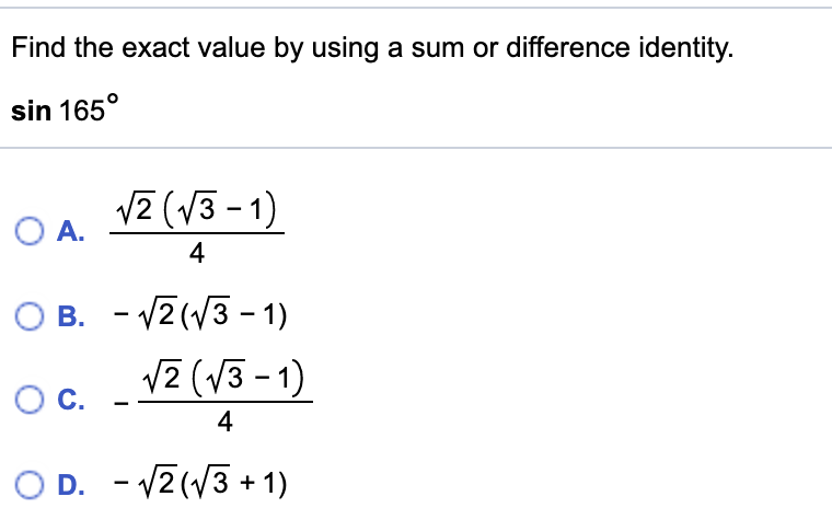 Solved Find the exact value by using a sum or difference | Chegg.com