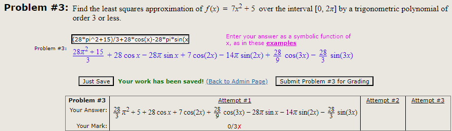 Solved Problem #3: Find the least squares approximation of | Chegg.com