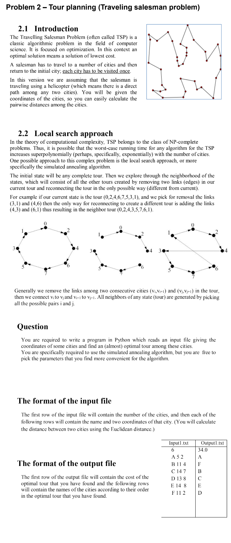 Solved Problem 2 - Tour planning (Traveling salesman | Chegg.com