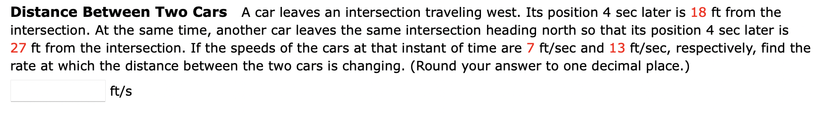 Solved Distance Between Two Cars A car leaves an | Chegg.com