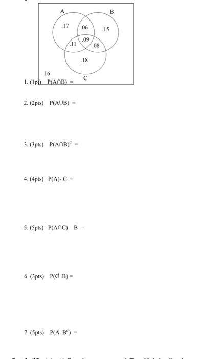 Solved P(A Intersection B) = P(A Union B) = P(A | Chegg.com