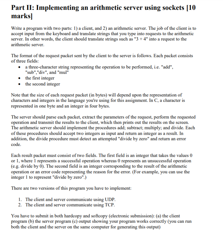 Solved Part II: Implementing an arithmetic server using | Chegg.com