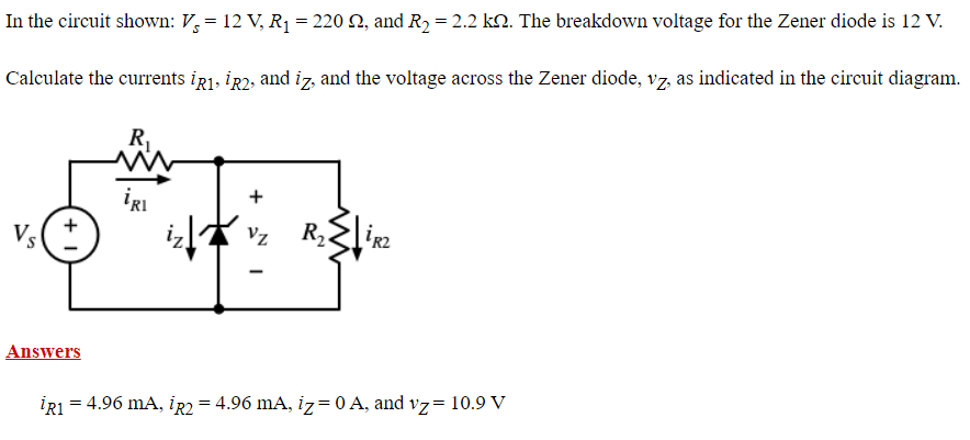 Solved In the circuit shown: Vs = 12 V, R1 = 2202, and R2 = | Chegg.com