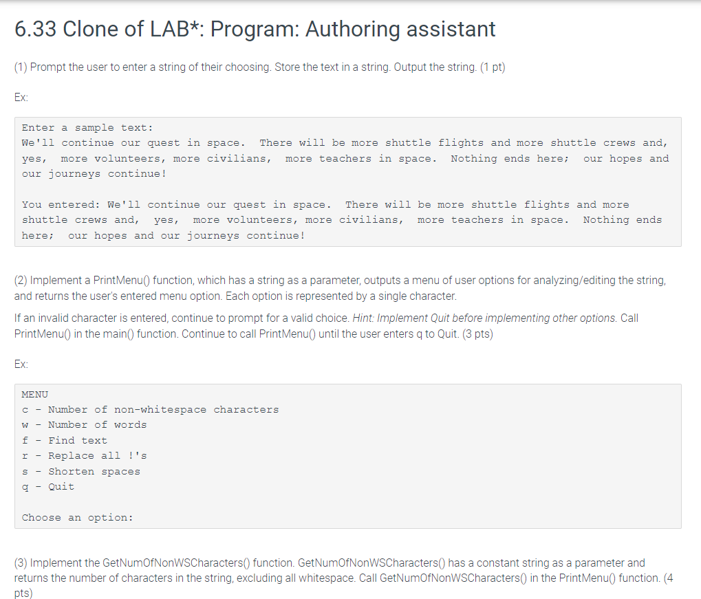 Solved 6.33 Clone of LAB∗: Program: Authoring assistant (1) | Chegg.com