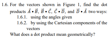 Solved 1.6. For the vectors shown in Figure 1, find the dot | Chegg.com