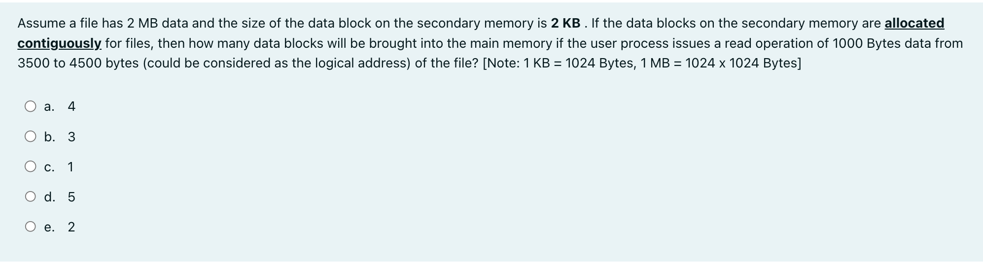Solved Assume a file has 2MB data and the size of the data | Chegg.com