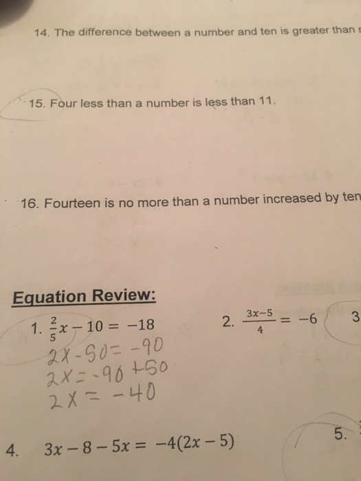Solved 14. The difference between a number and ten is | Chegg.com