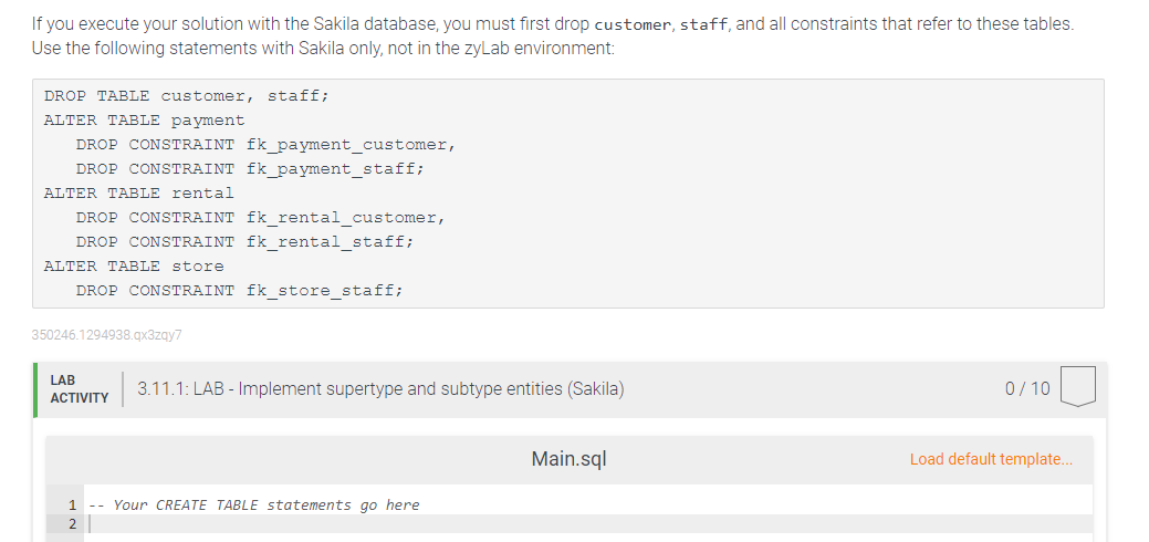 Solved 3.11 LAB - Implement supertype and subtype entities | Chegg.com