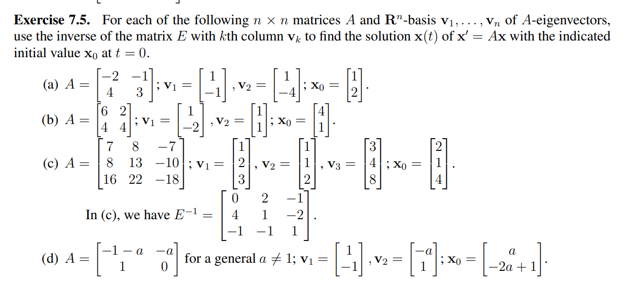 Solved Exercise 7.5. For each of the following n×n matrices | Chegg.com