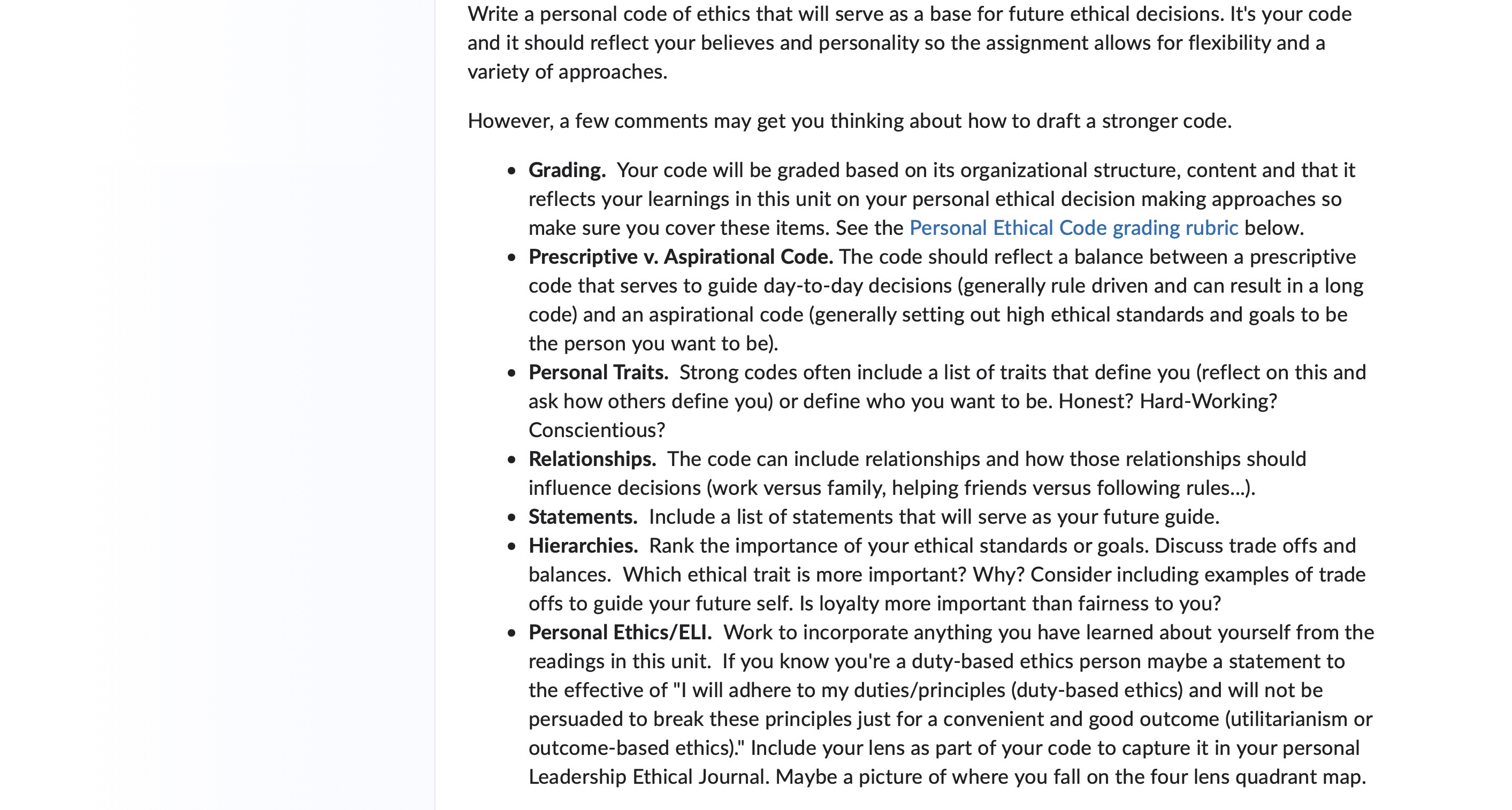 Write a personal code of ethics that will serve as a | Chegg.com