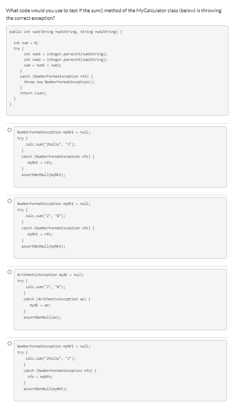 Solved What code would you use to test if the sum() method | Chegg.com