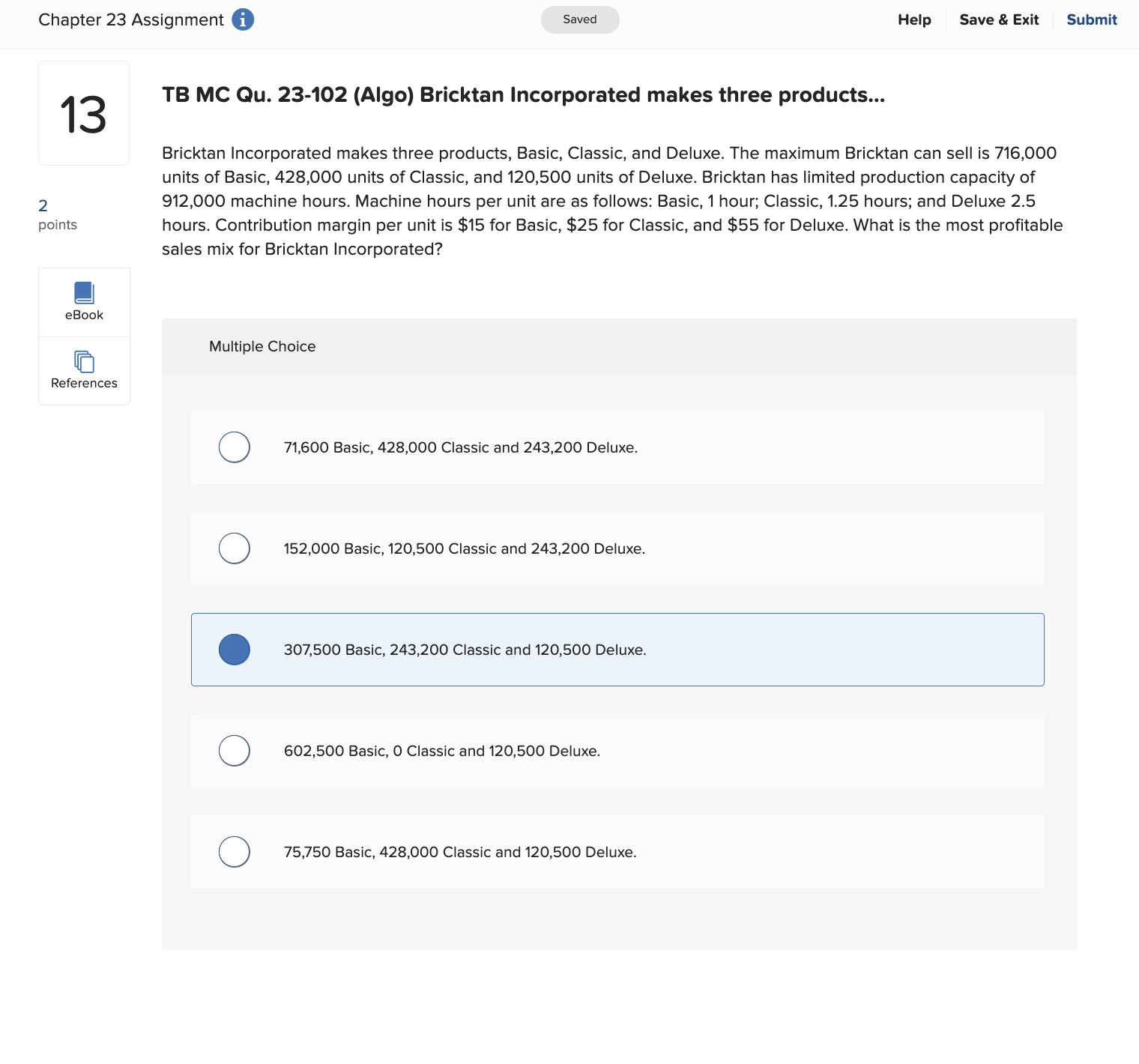 Solved TB MC Qu. 23-102 (Algo) Bricktan Incorporated makes | Chegg.com