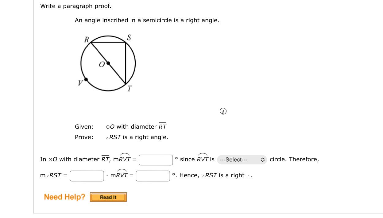 Solved -ite a paragraph proof. An angle inscribed in a | Chegg.com