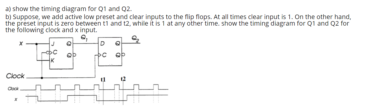 Solved a) show the timing diagram for Q1 and Q2. b) Suppose, | Chegg.com
