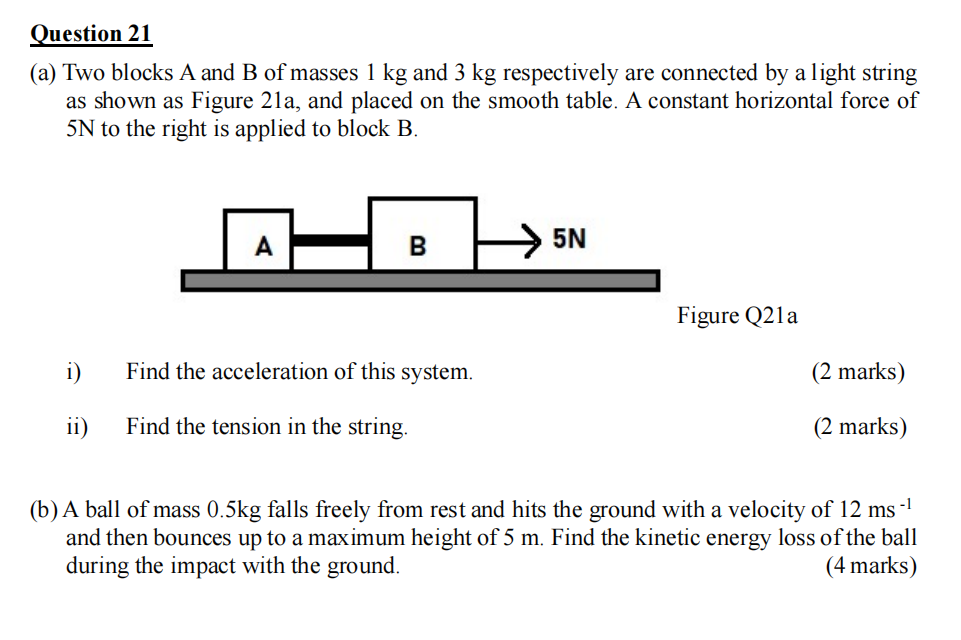 Solved Question 21 (a) Two blocks A and B of masses 1 kg and | Chegg.com