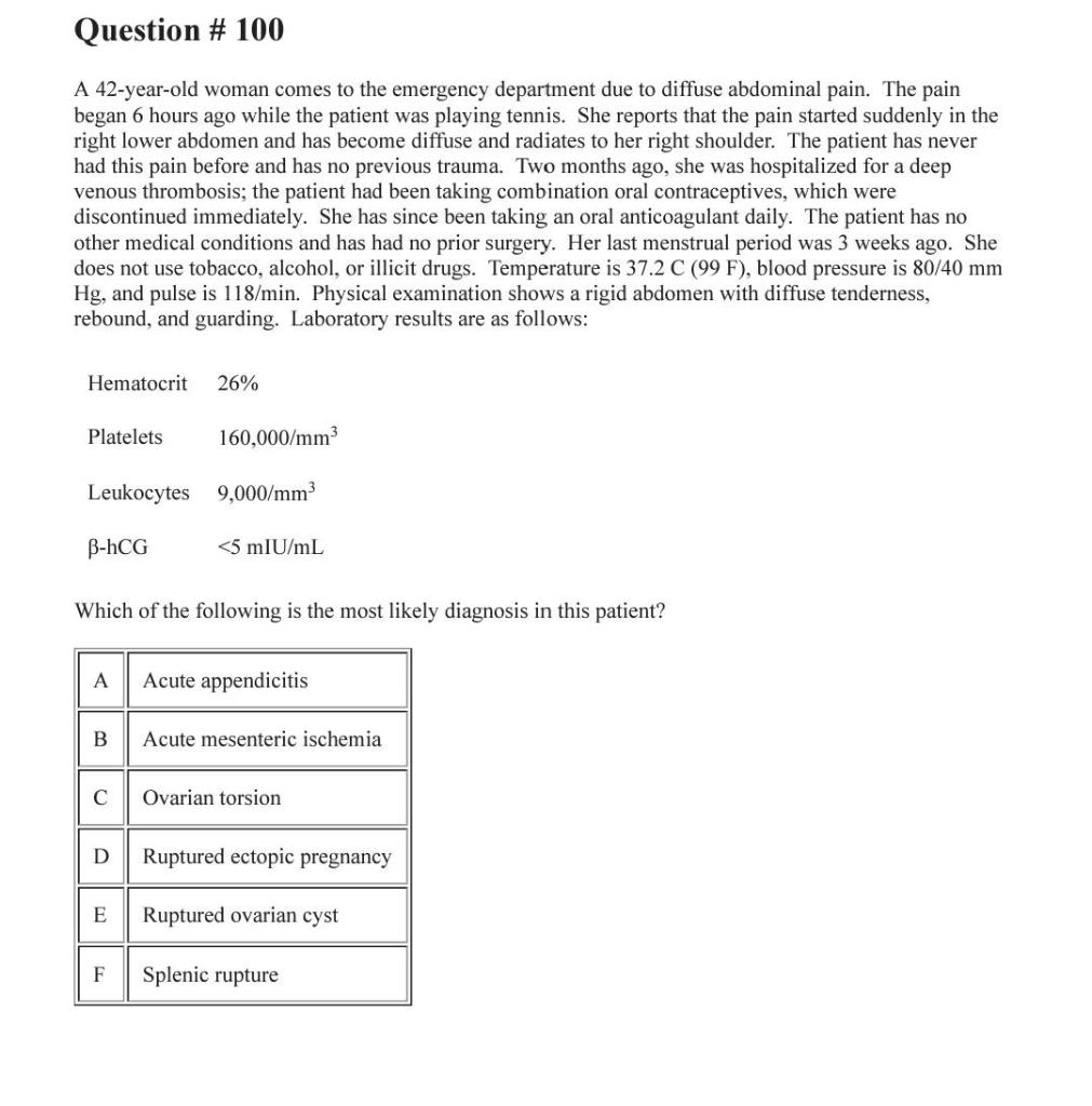 Solved Question # 100 A 42-year-old woman comes to the | Chegg.com