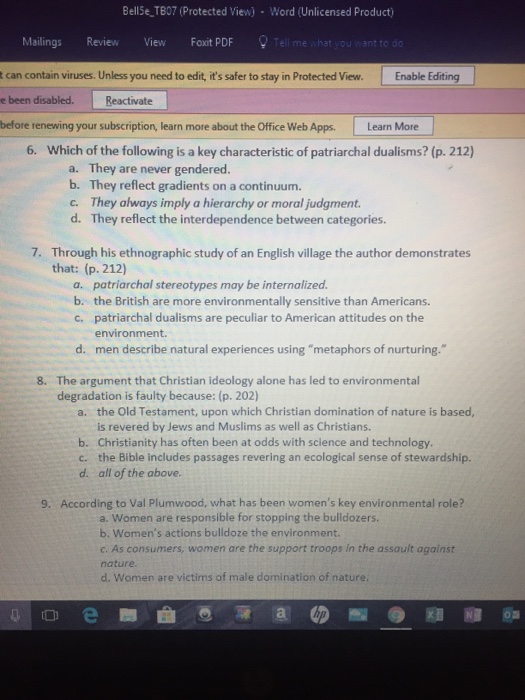 Solved Bell5e T807 (Protected View) - Word (Unlicensed | Chegg.com