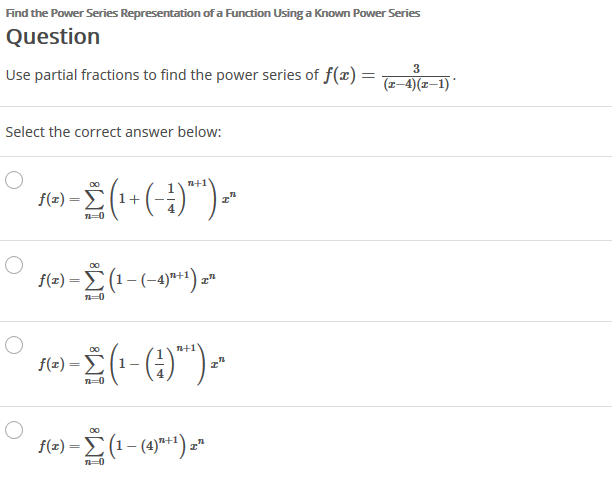 Solved Find the Power Series Representation of a Function | Chegg.com