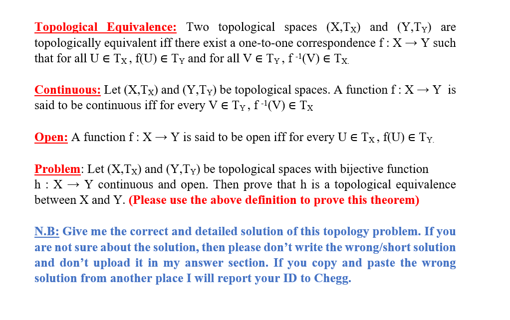 Solved Topologicalequivalence Two Topological Spaces X Tx