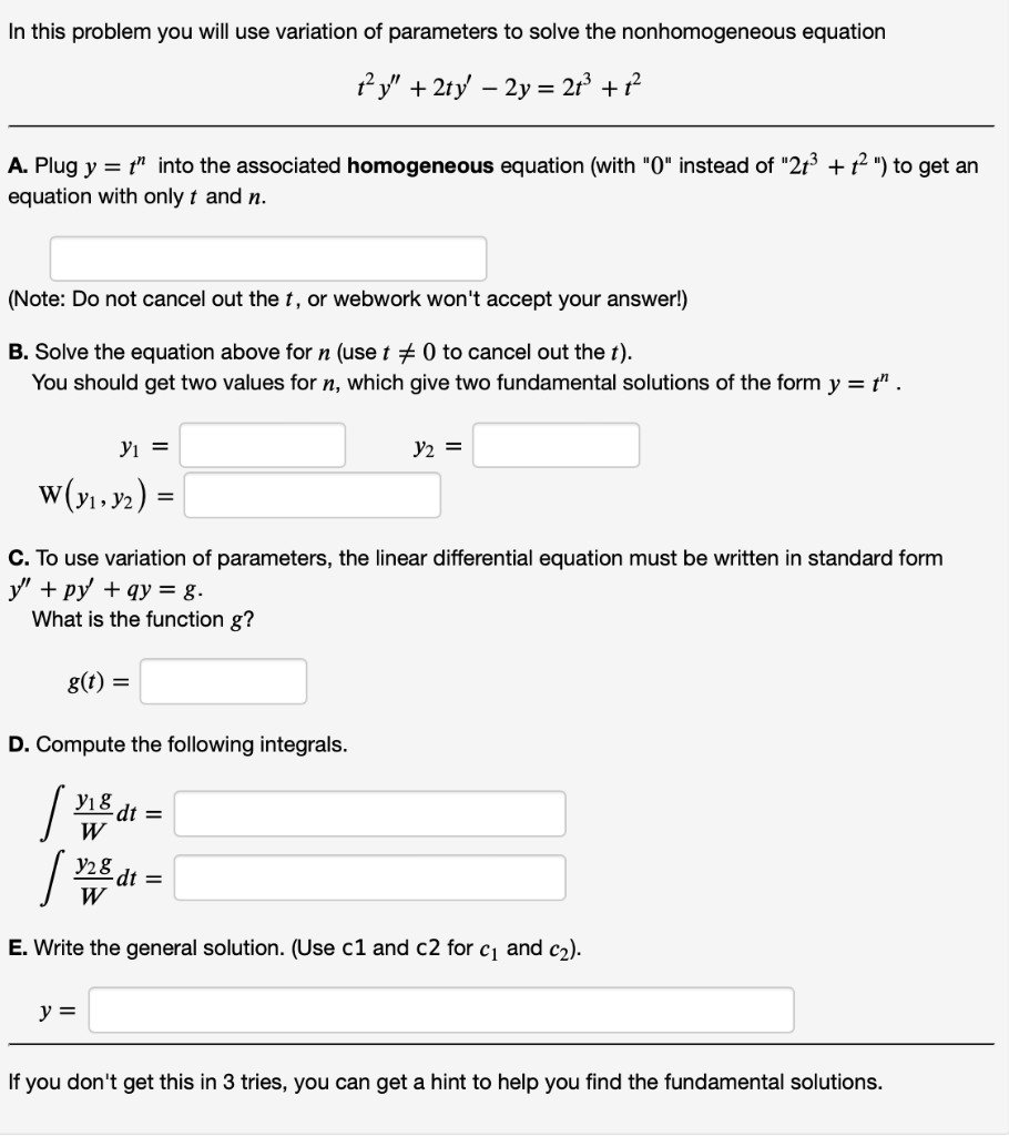 Solved In this problem you will use variation of parameters | Chegg.com