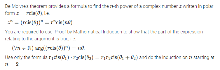 Solved De Moivre's theorem provides a formula to find the | Chegg.com