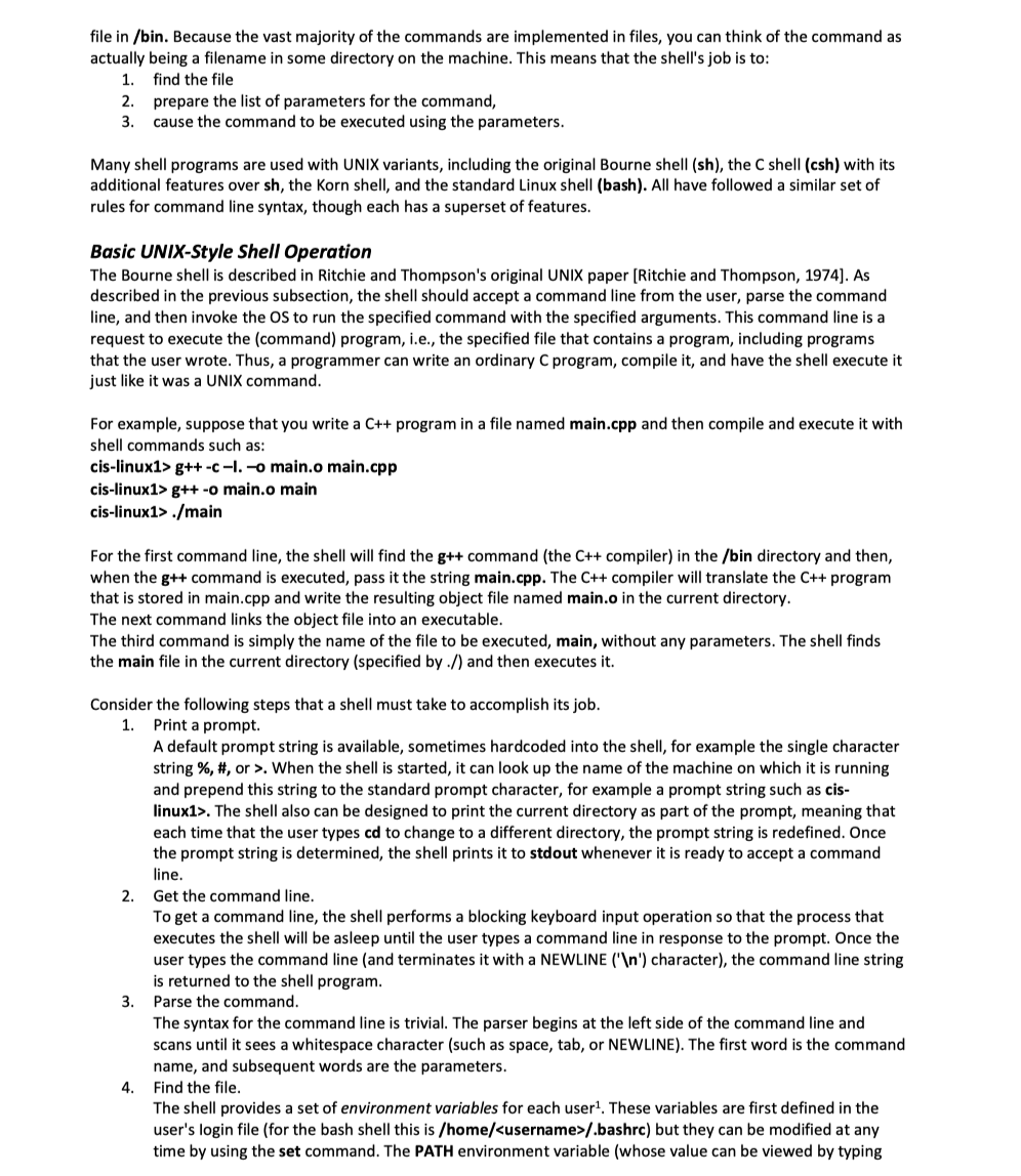 Introduction to Developing a Shell Program In this | Chegg.com