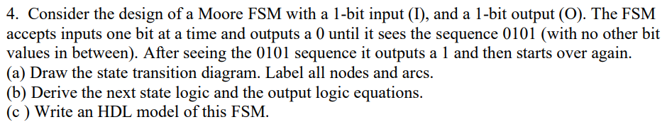 Solved 4. Consider the design of a Moore FSM with a 1-bit | Chegg.com