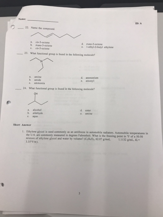 Solved Name: ID: A 22. Name the compound. a. cis-3-octene b. | Chegg.com