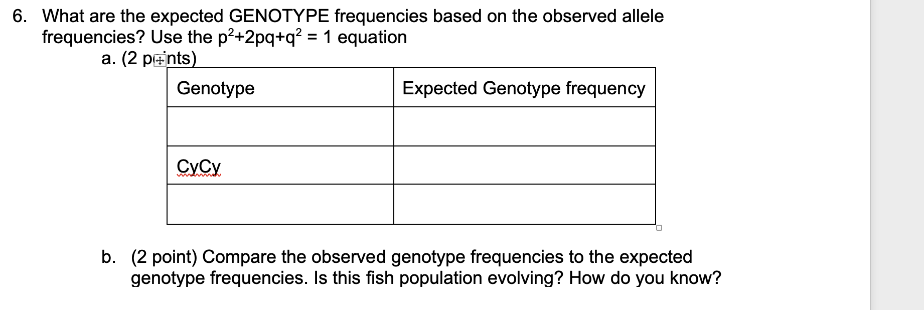 Solved What are the expected GENOTYPE frequencies based on | Chegg.com
