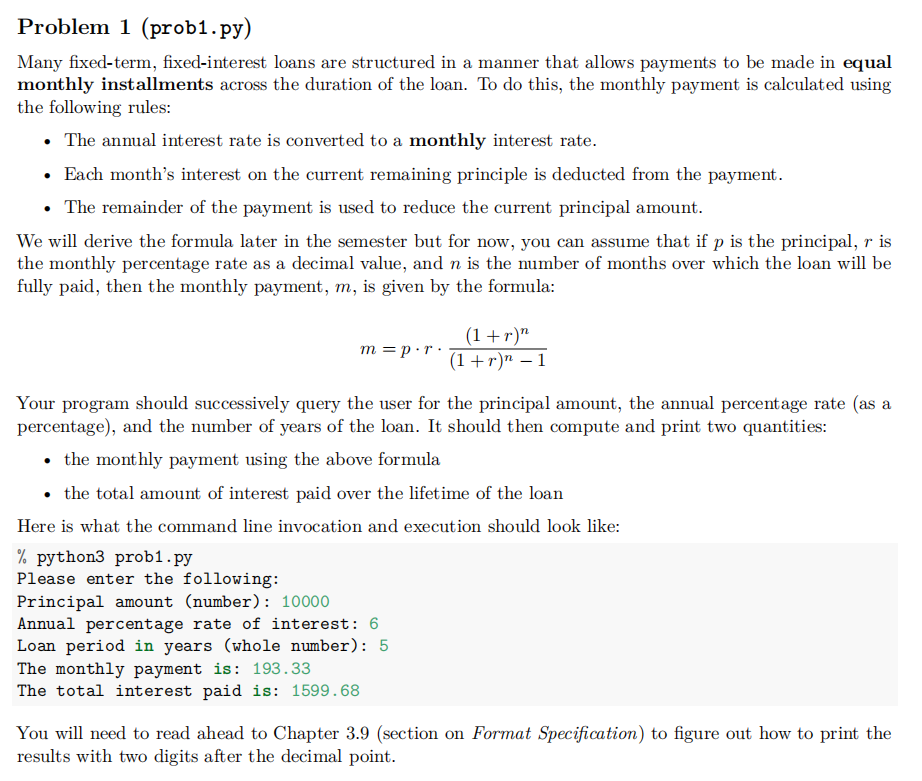 Solved Problem 1 (prob1.py) Many fixed-term, fixed-interest | Chegg.com