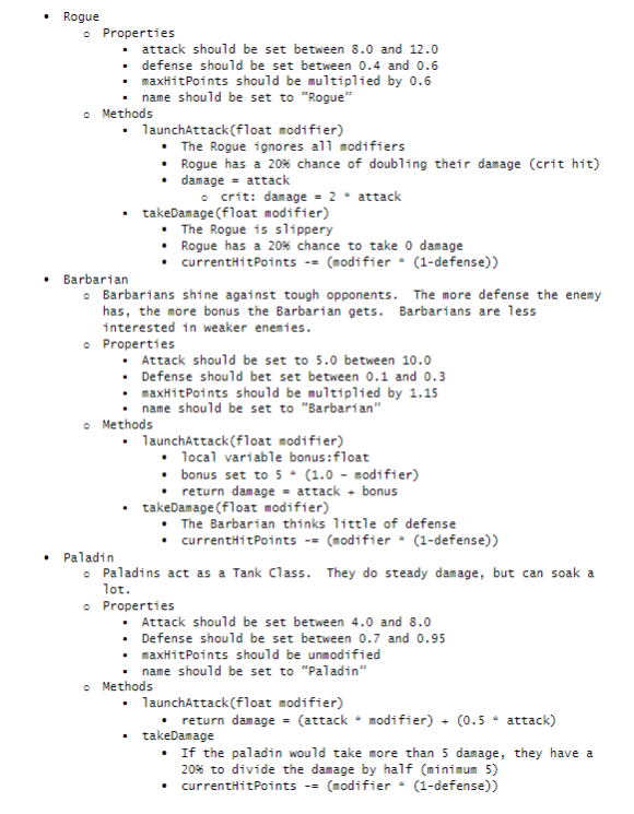 Solved Specifications: Part 1 - Enemy and Hero classes | Chegg.com