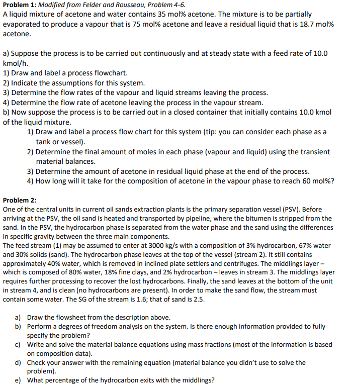 Solved Problem 1: Modified from Felder and Rousseau, Problem | Chegg.com