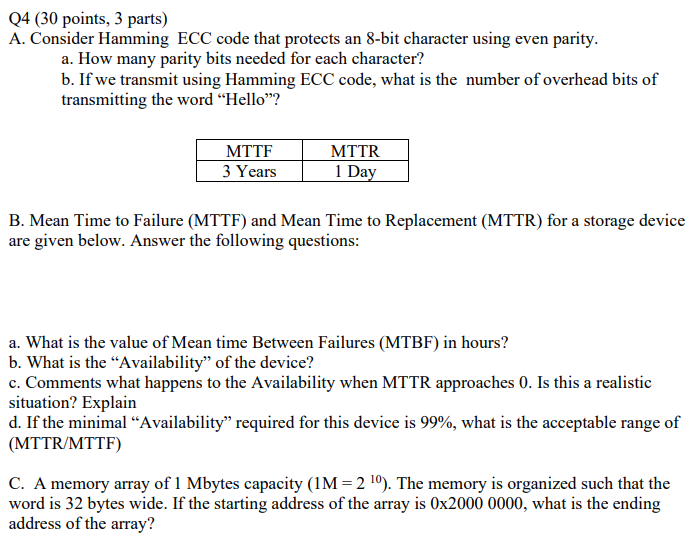 Solved A. Consider Hamming ECC code that protects an 8-bit | Chegg.com