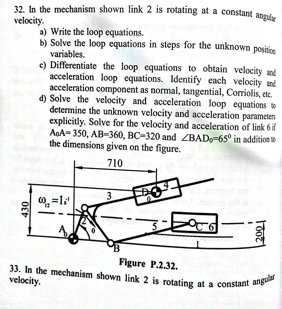 33. In the mechanism shown link 2 is rotating at a | Chegg.com