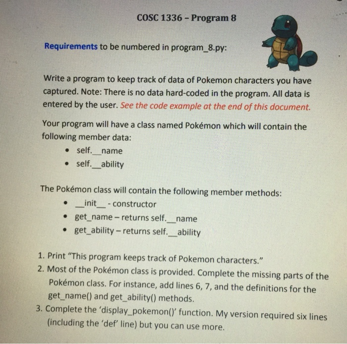 Solved coSc 1336- Program 8 Use the course material located | Chegg.com