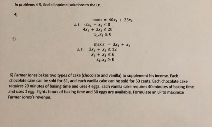 Solved In problems 4-5, find all optimal solutions to the | Chegg.com