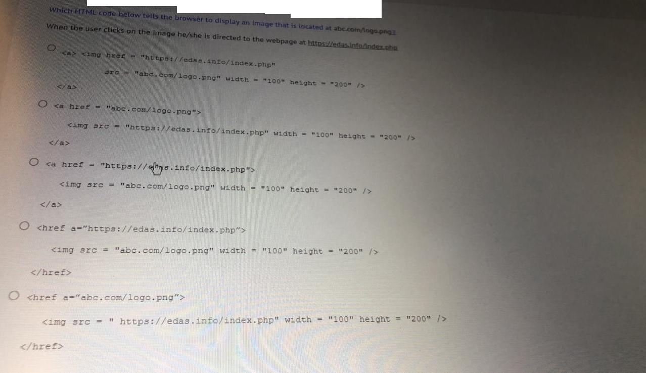 Solved Which HTML code below tells the browser to display an | Chegg.com