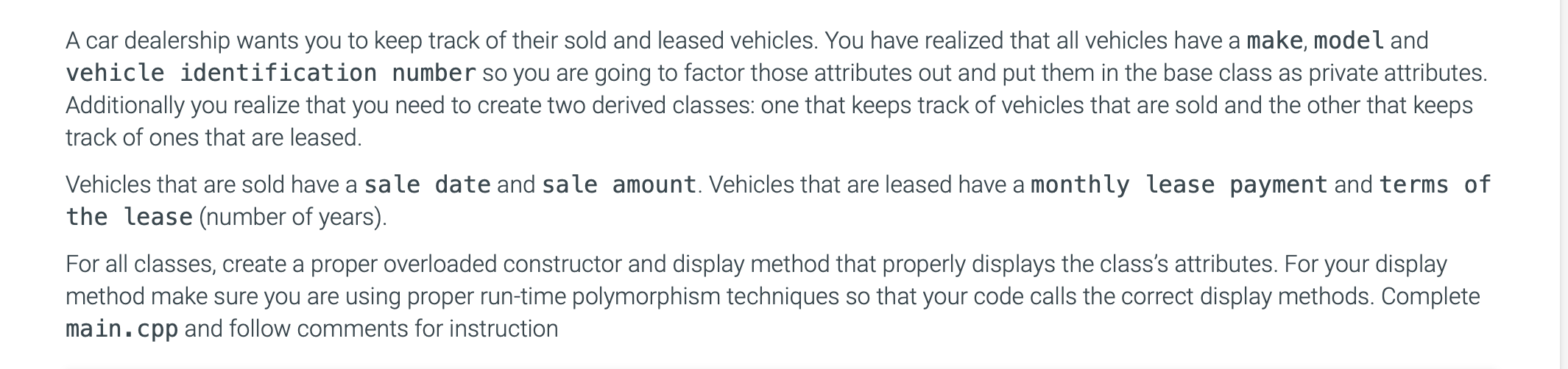 **IN C++** main.cpp: #include "Vehicle.h" #include | Chegg.com