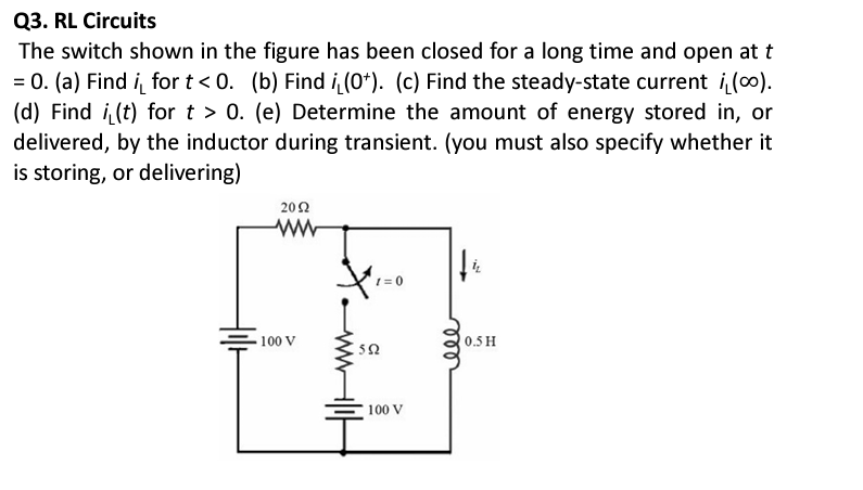 Solved Q3. RL Circuits The switch shown in the figure has | Chegg.com