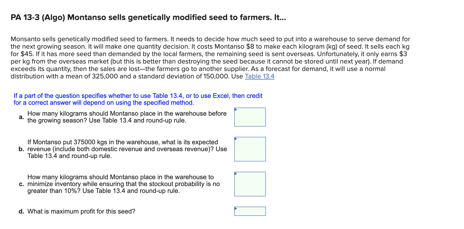 Solved Additional Algo 13-2 Demand Probability Demand for | Chegg.com