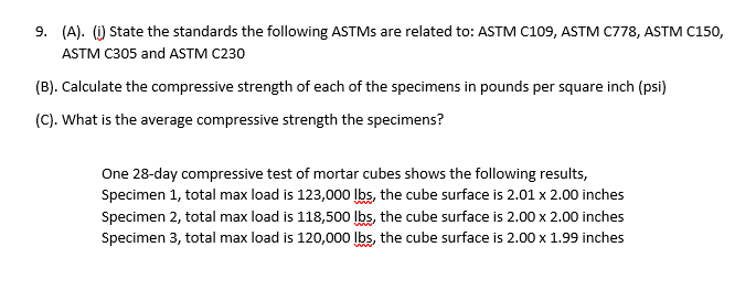 Solved 9. (A). (i) State the standards the following ASTMs | Chegg.com