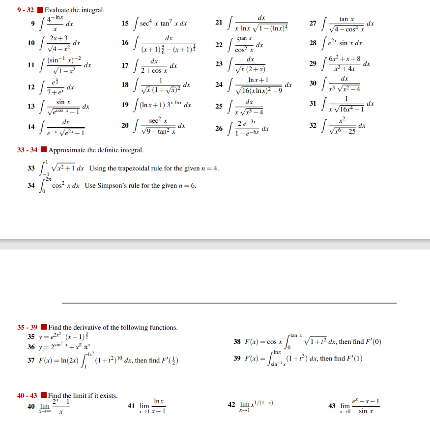 Solved 9 - 32 Evaluate the integral Inx 9 dx 15 21 dx x Inx | Chegg.com