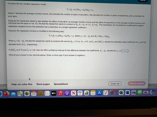 Solved Consider the two variable regression model Y #Bob, | Chegg.com