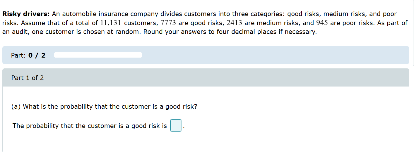 Solved Risky drivers: An automobile insurance company | Chegg.com