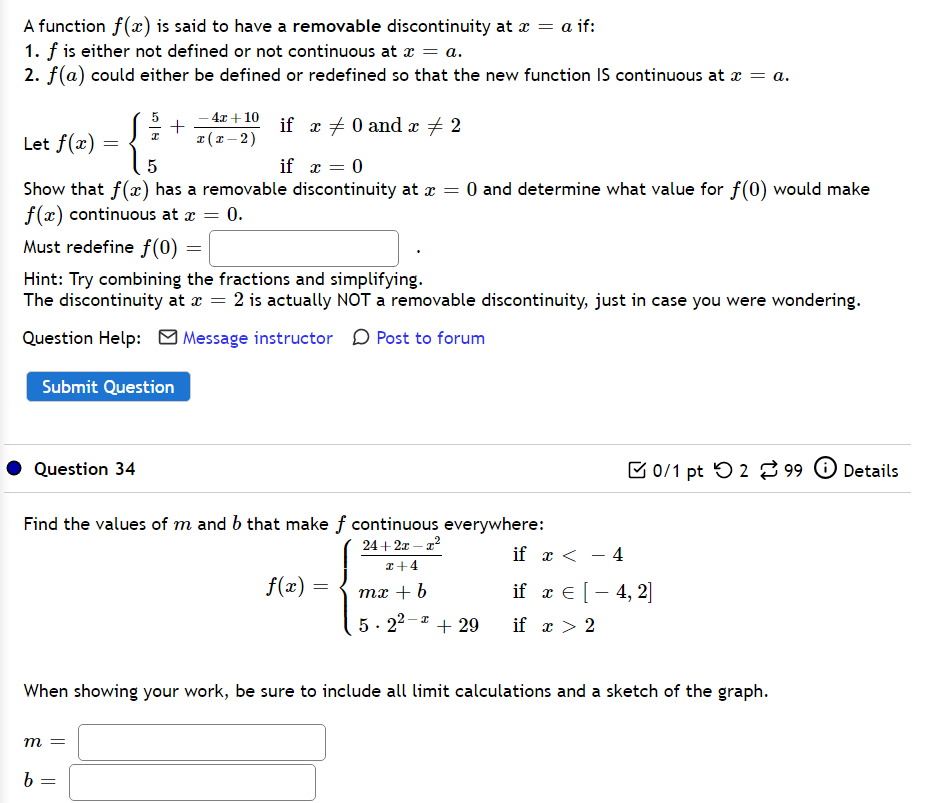 Solved A function f(x) is said to have a removable | Chegg.com