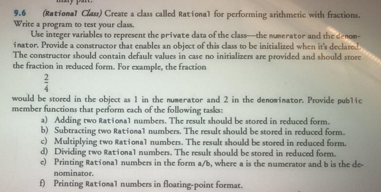 Solved 9.6 (Rational Class) Create a class called Rationa] | Chegg.com