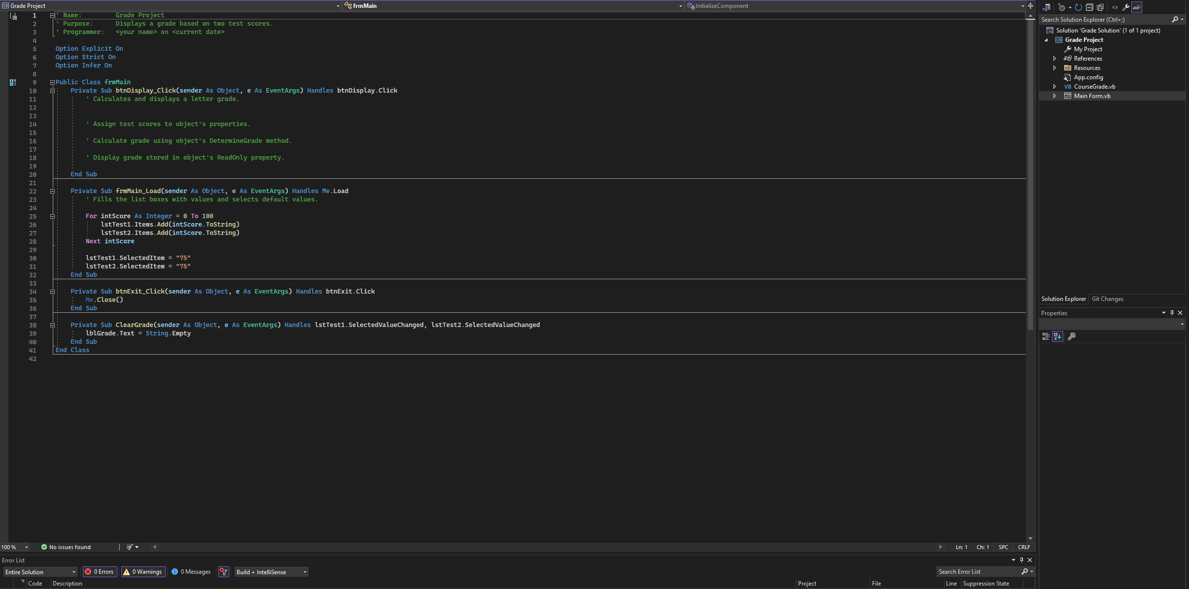 Grade Calculator Grade:Grade Project frmMain ' Name: | Chegg.com