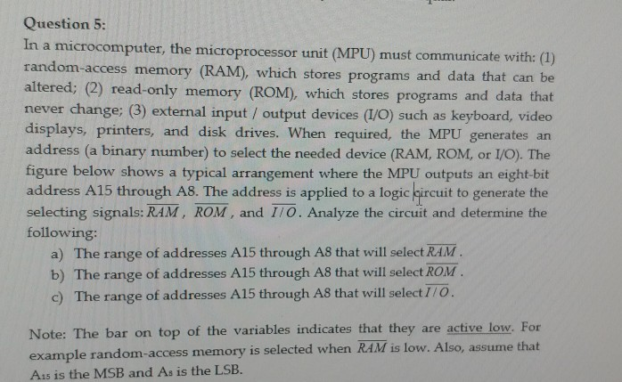 Solved Question 5 In A Microcomputer The Microprocessor 