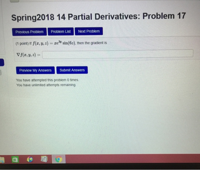 Solved Spring2018 14 Partial Derivatives: Problem 17 | Chegg.com