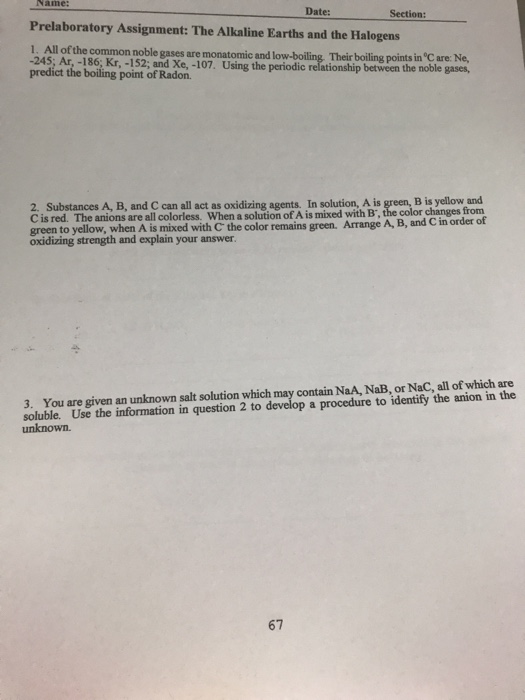 Solved Name Date Section Prelaboratory Assignment The